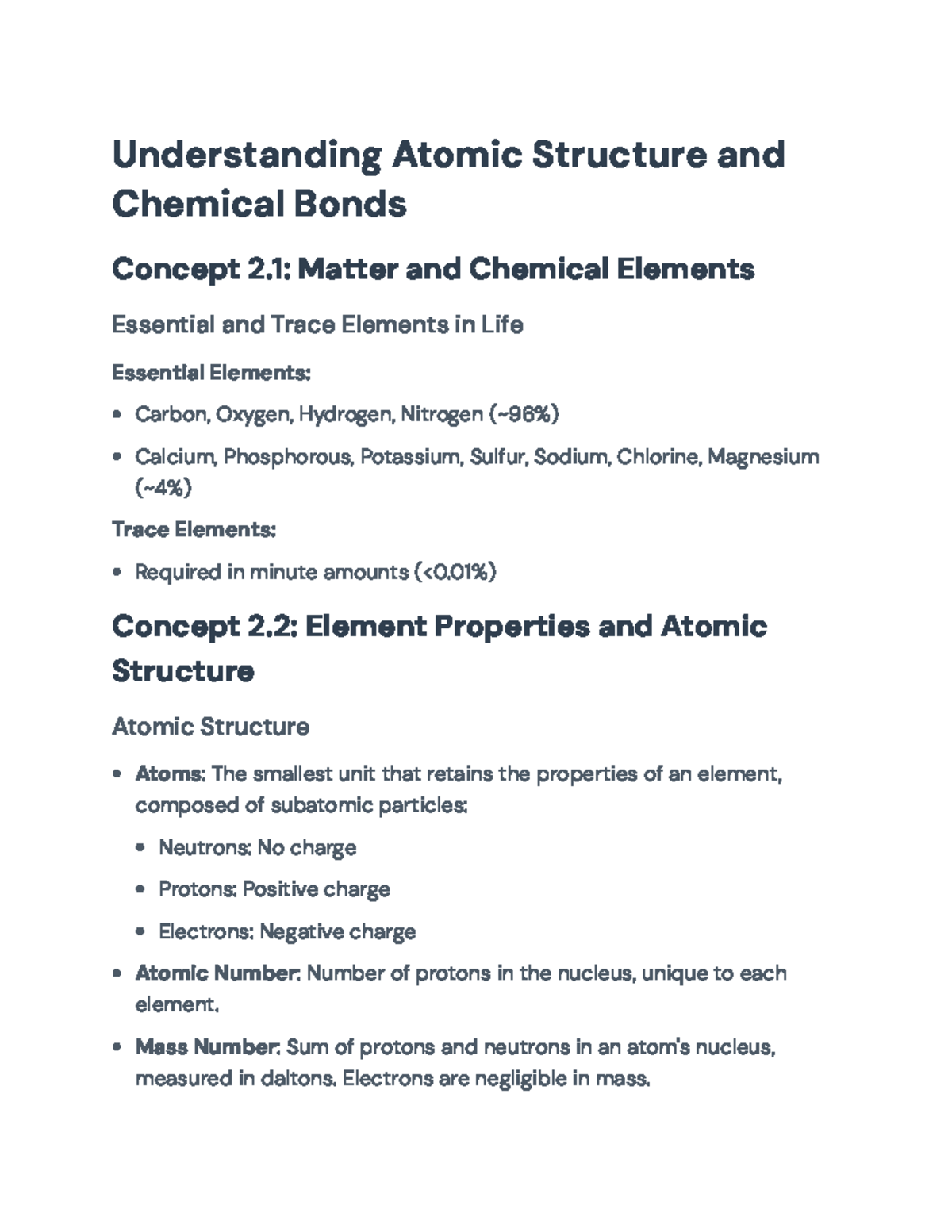 Understanding Atomic Structure and Chemical Bonds - Concepts Overview ...