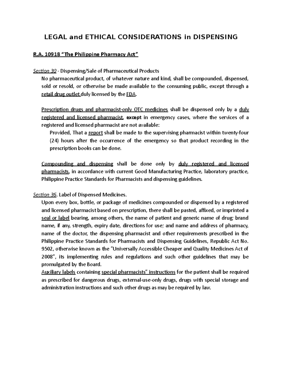 Legal & Ethical Considerations in Dispensing (Pharmacy 9:II) - Studocu