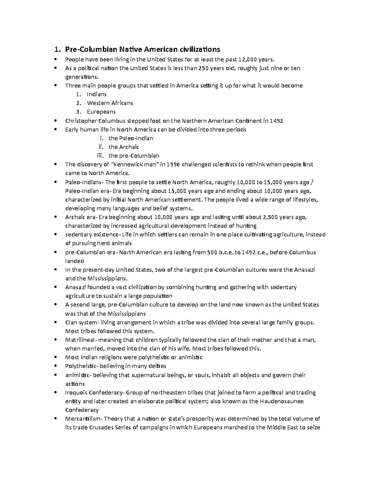 HIS- 144 T1 Study Guide - 1. Pre-Columbian Native American ...