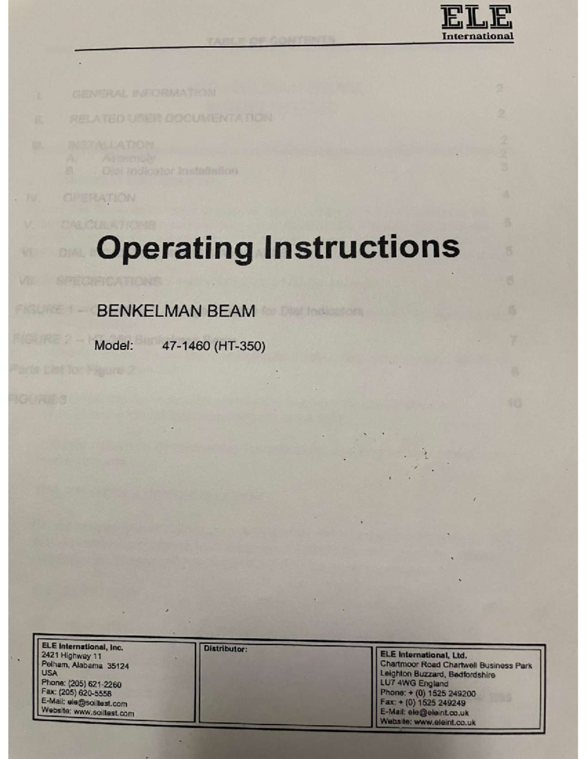 ELE International Benkelman Beam Installation & Operation Guide - Studocu