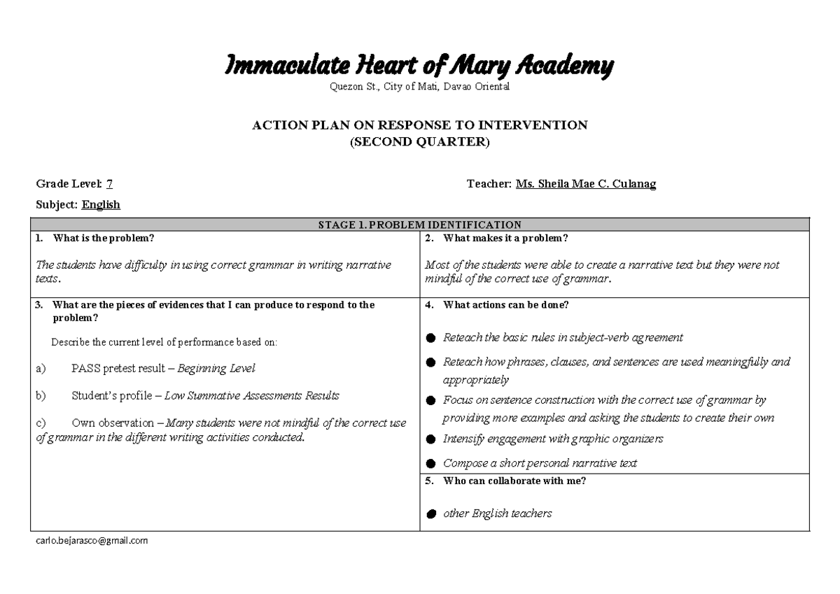 English 7 - RTI Module - Immaculate Heart of Mary Academy Quezon St ...