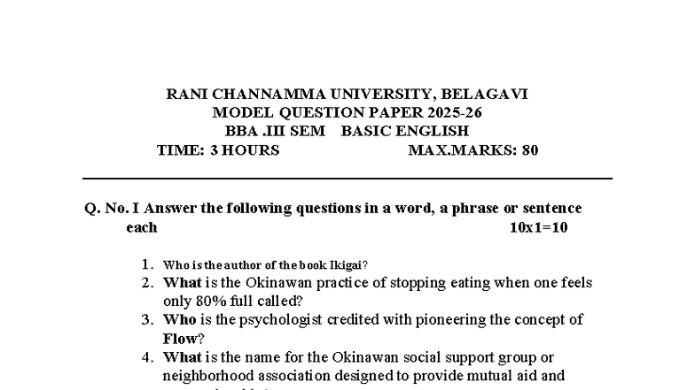 BBA 3rd Sem Basic English Model Question Paper - Ikigai Analysis - Studocu