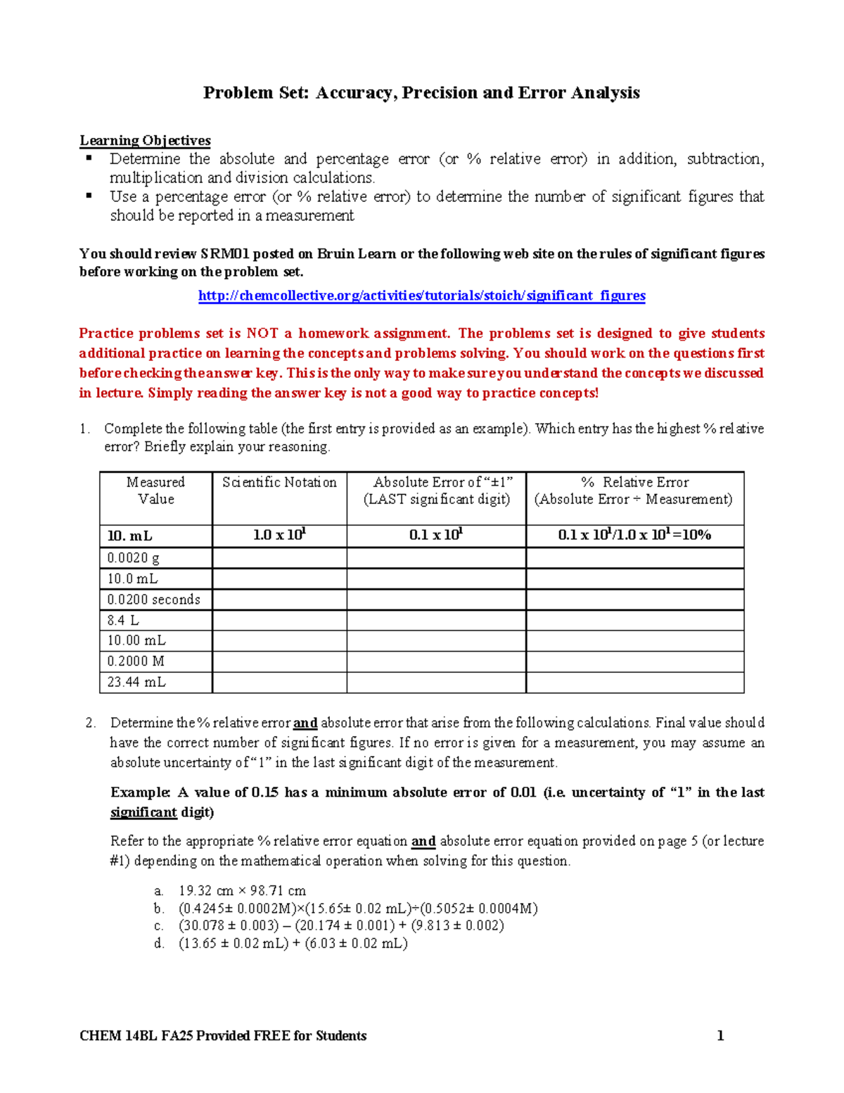 PPS02 - Problem Set on Accuracy, Precision, and Error Analysis - Studocu