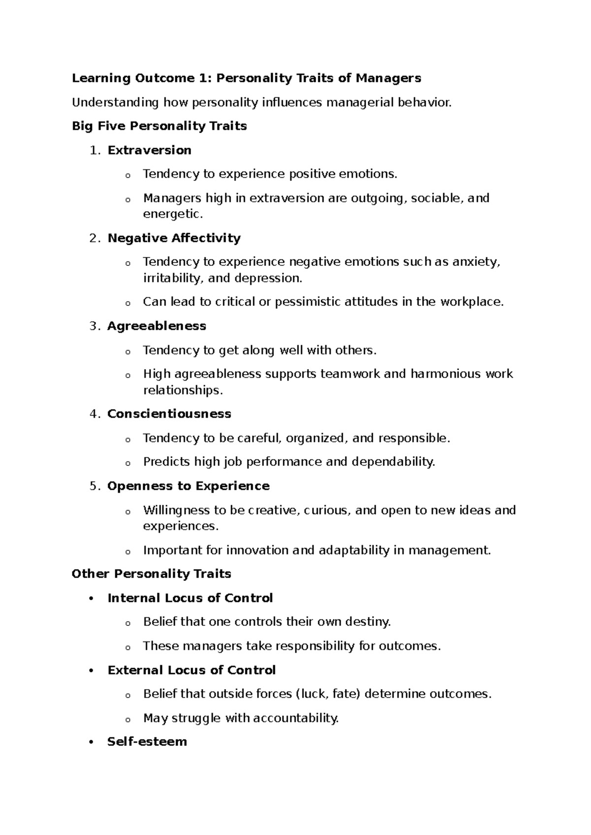 Manager as Person: Personality Traits & Values in Management - Studocu