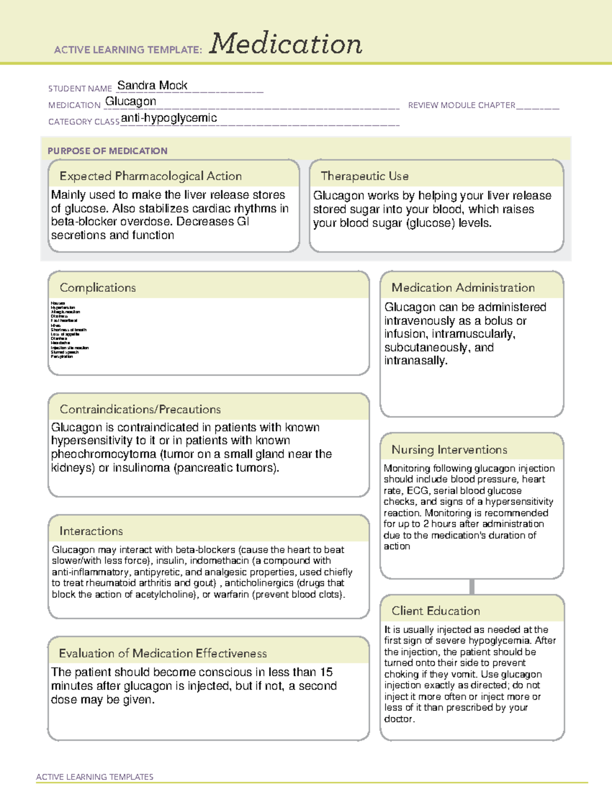 SIM FALL 2024 Glucogon medication card blank - ACTIVE LEARNING ...