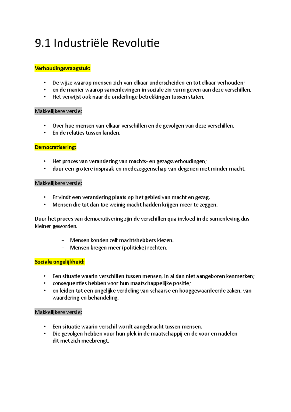 Samenvatting MAW 3: Sociale Ongelijkheid en Democratisering in de 20e ...