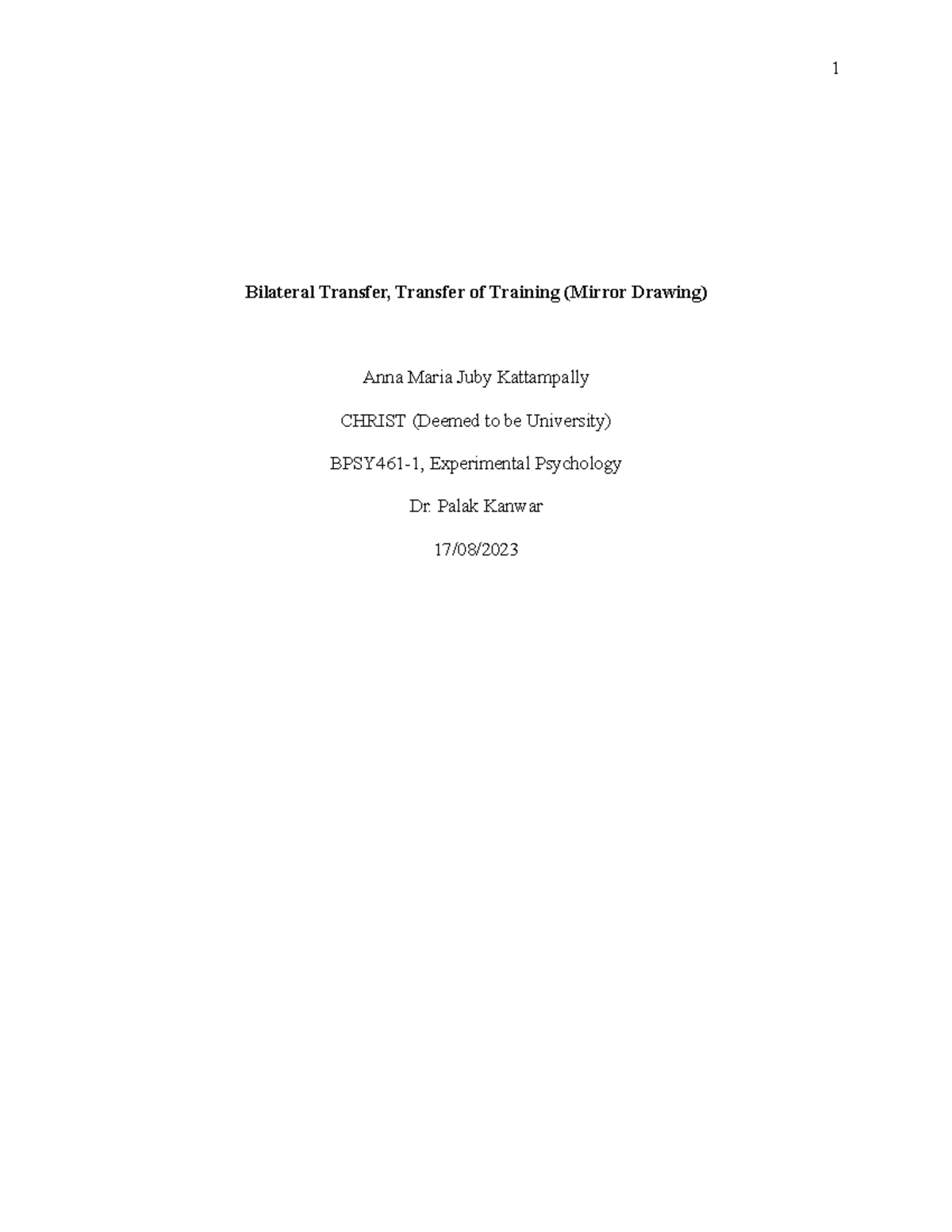 BPSY461-1: Bilateral Transfer Training & Effects in Mirror Drawing ...