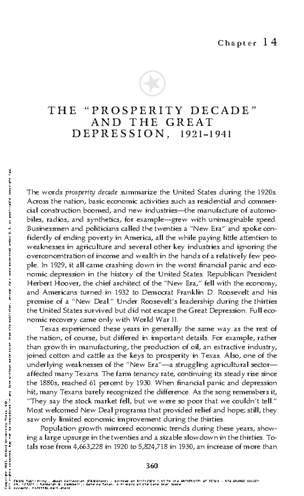 The "Prosperity Decade" and the Great Depression: Texas 1921-1941 - C h ...