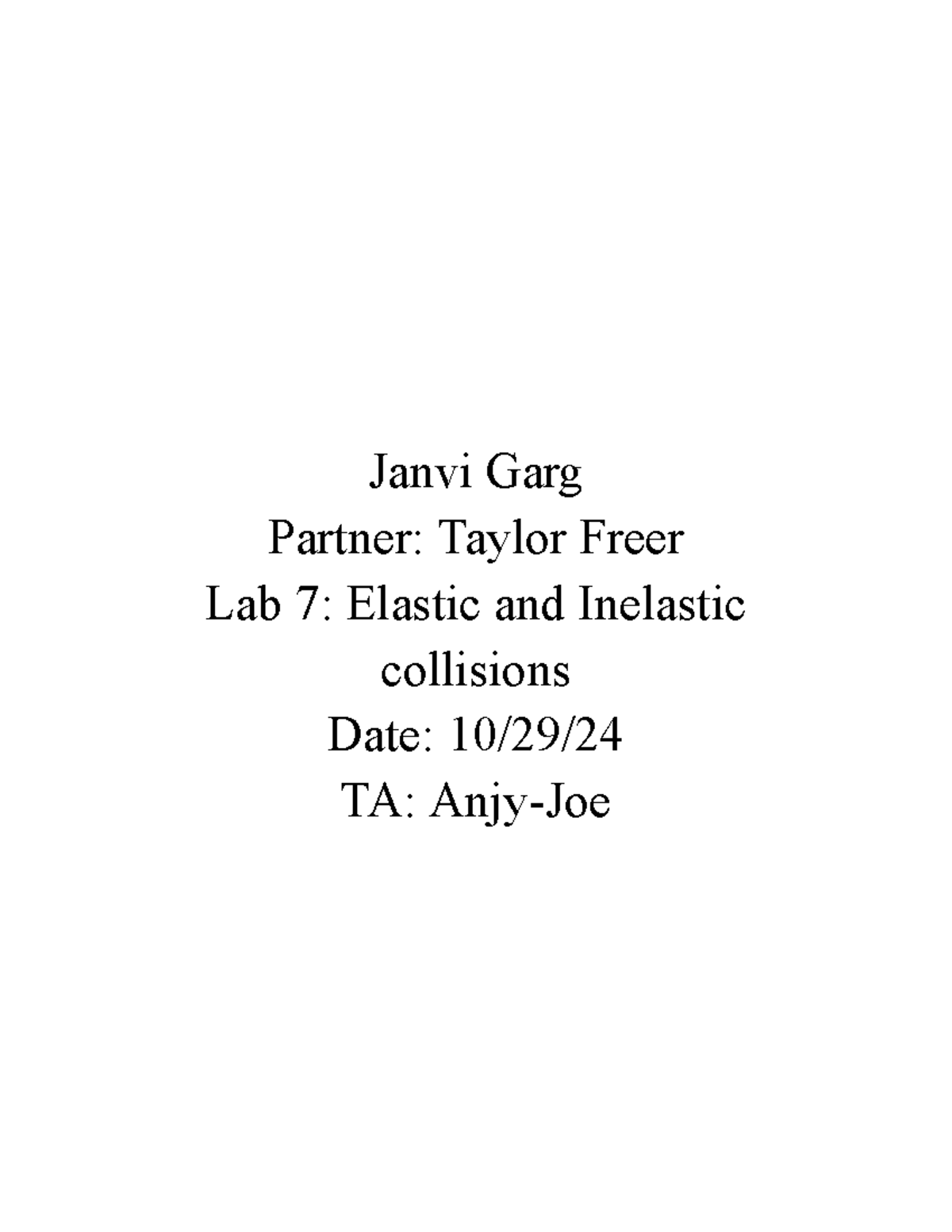 Physics Lab 7: Exploring Elastic & Inelastic Collisions - Studocu