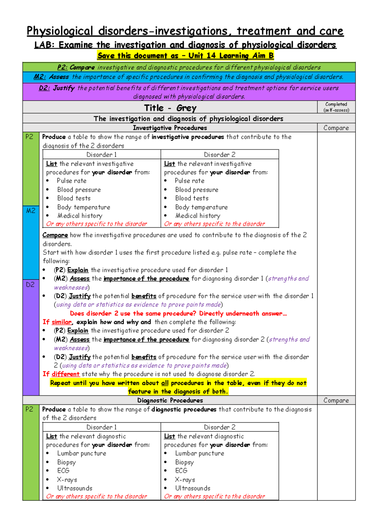 Unit 14 Learning Aim B - Investigative Procedures for Physiological ...