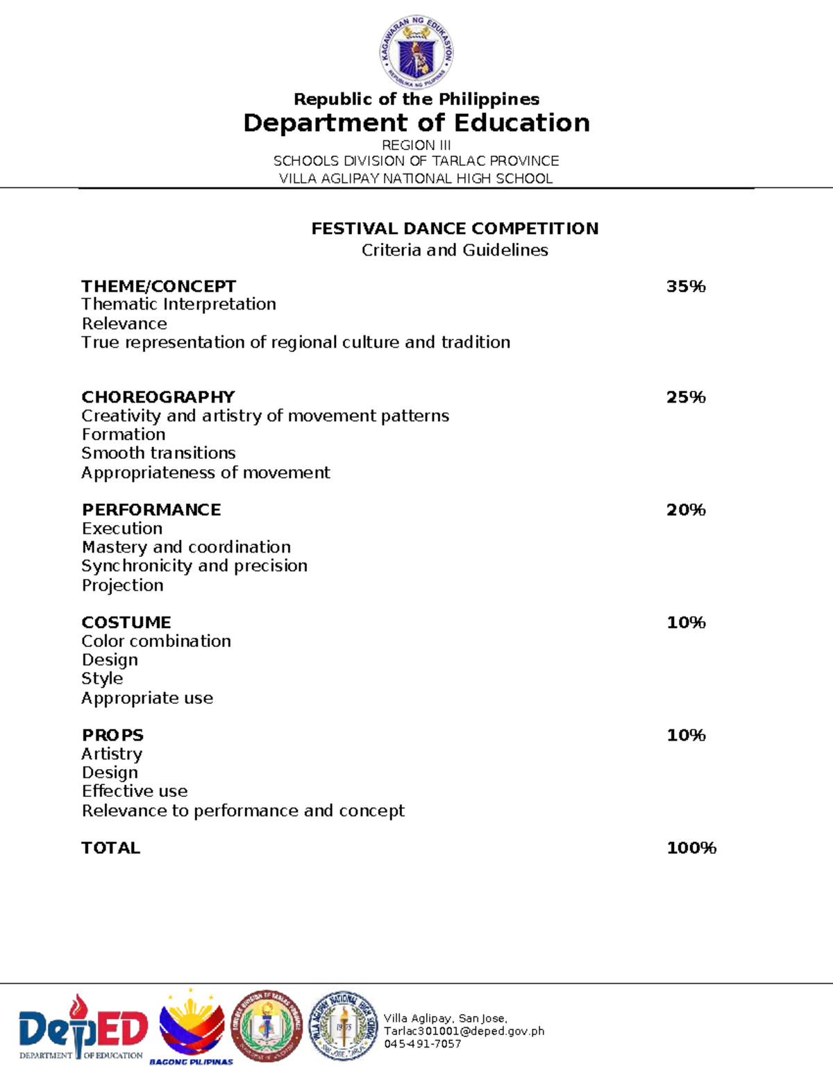 Festival Dance Competition Guidelines - Villa Aglipay National High ...