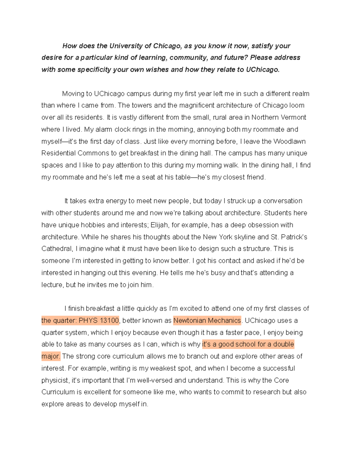 Final Essay: Why UChicago? My Journey and Aspirations - Studocu