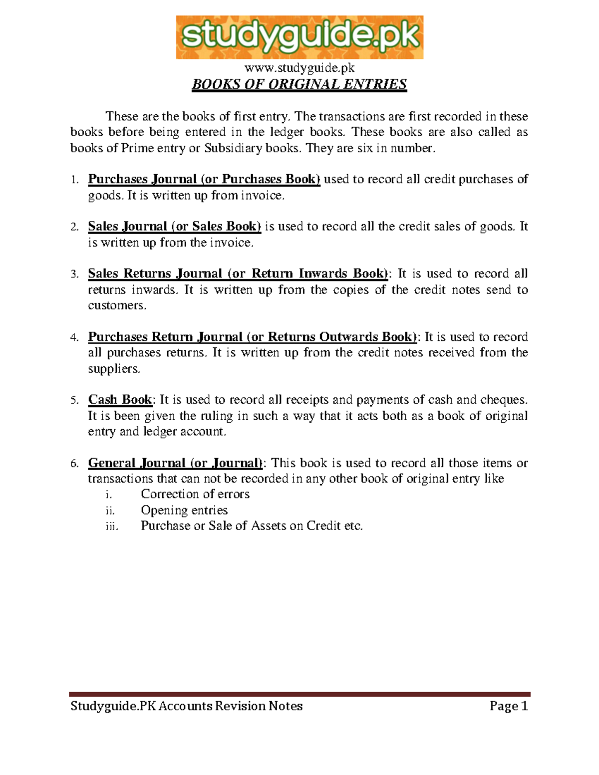 Books of Original Entries and Ledger Accounts - ACC 2026 Study Guide ...