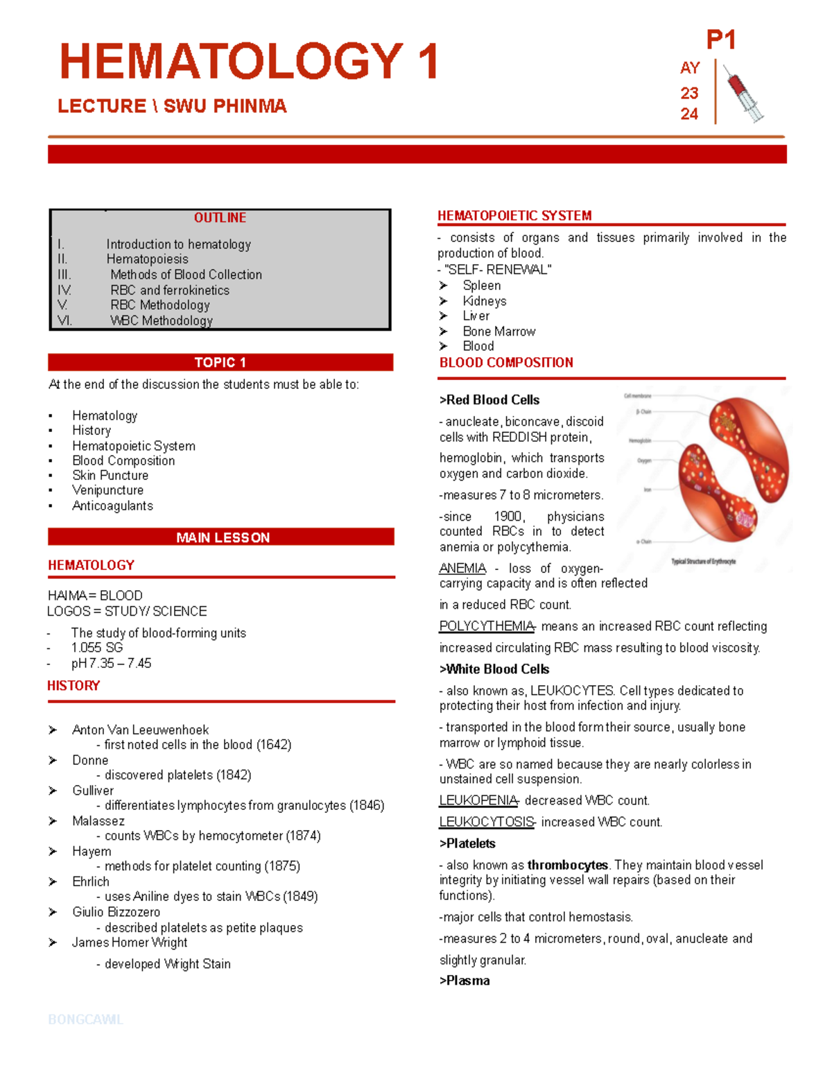Hematology 1 - Lecture Notes on Blood Science and Practical Techniques ...