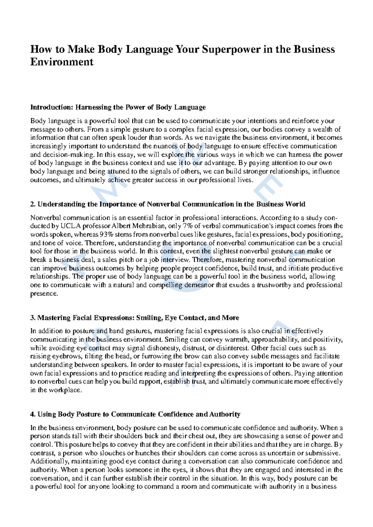 Harnessing Body Language for Business Success: A Guide - Studocu