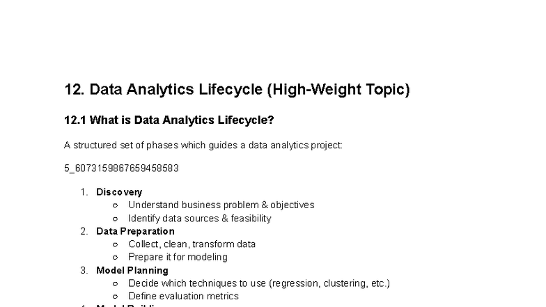 12. Data Analytics Lifecycle: Key Phases and Applications - Studocu