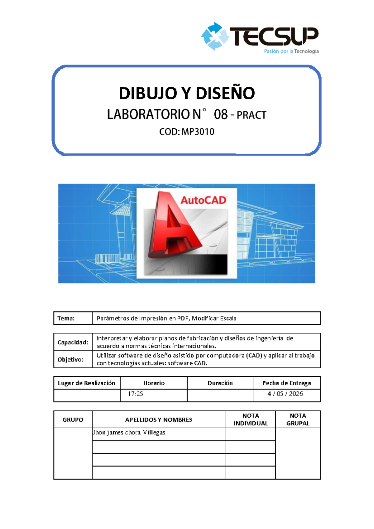 Laboratorio 8 - Dibujo y Diseño: Parámetros de Impresión en PDF - Studocu