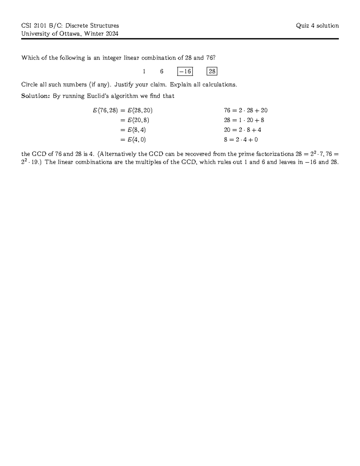 CSI 2101 B/C: Discrete Structures Quiz 4 Solutions & Explanations - Studocu