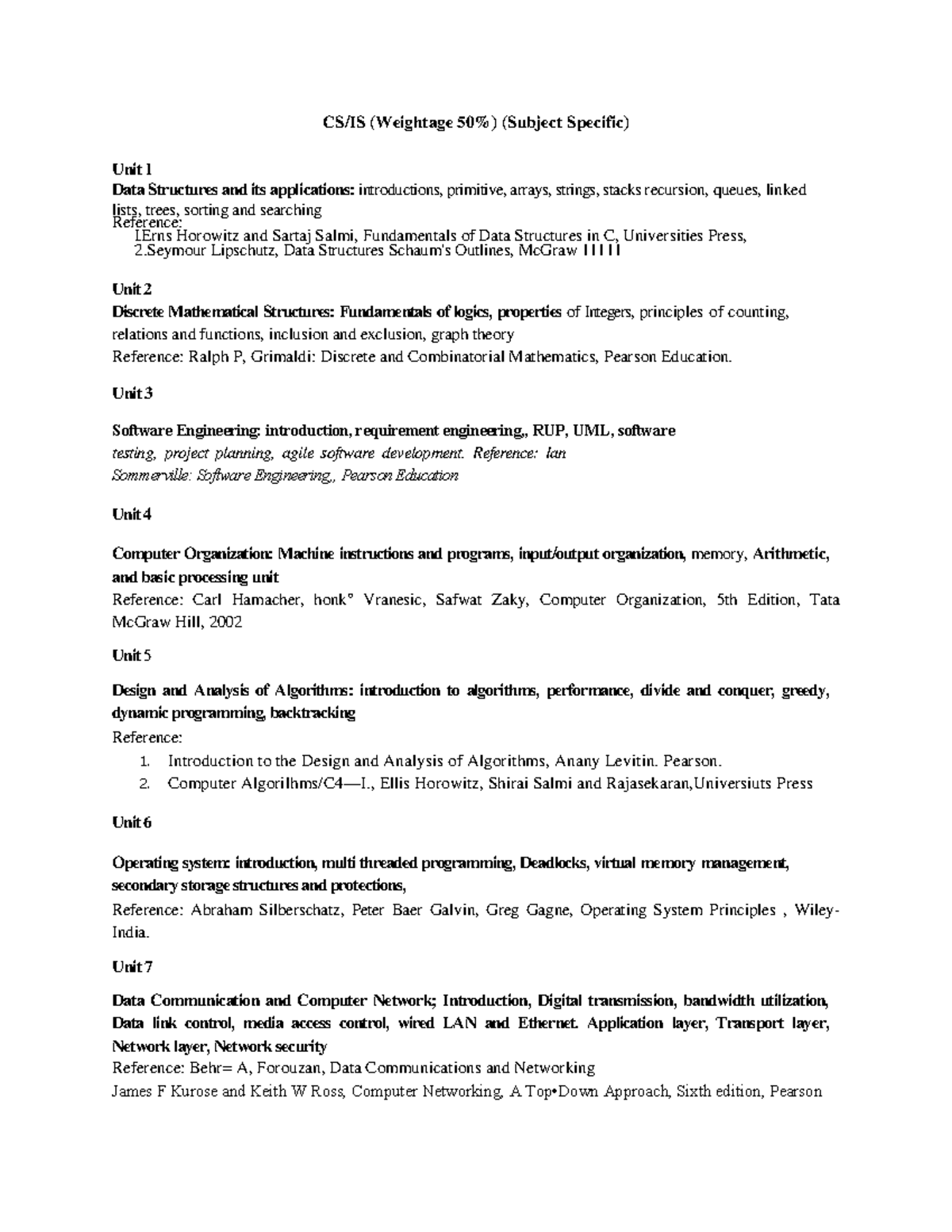 CS IS Syllabus for PhD: Data Structures, Discrete Math, Software Engg ...