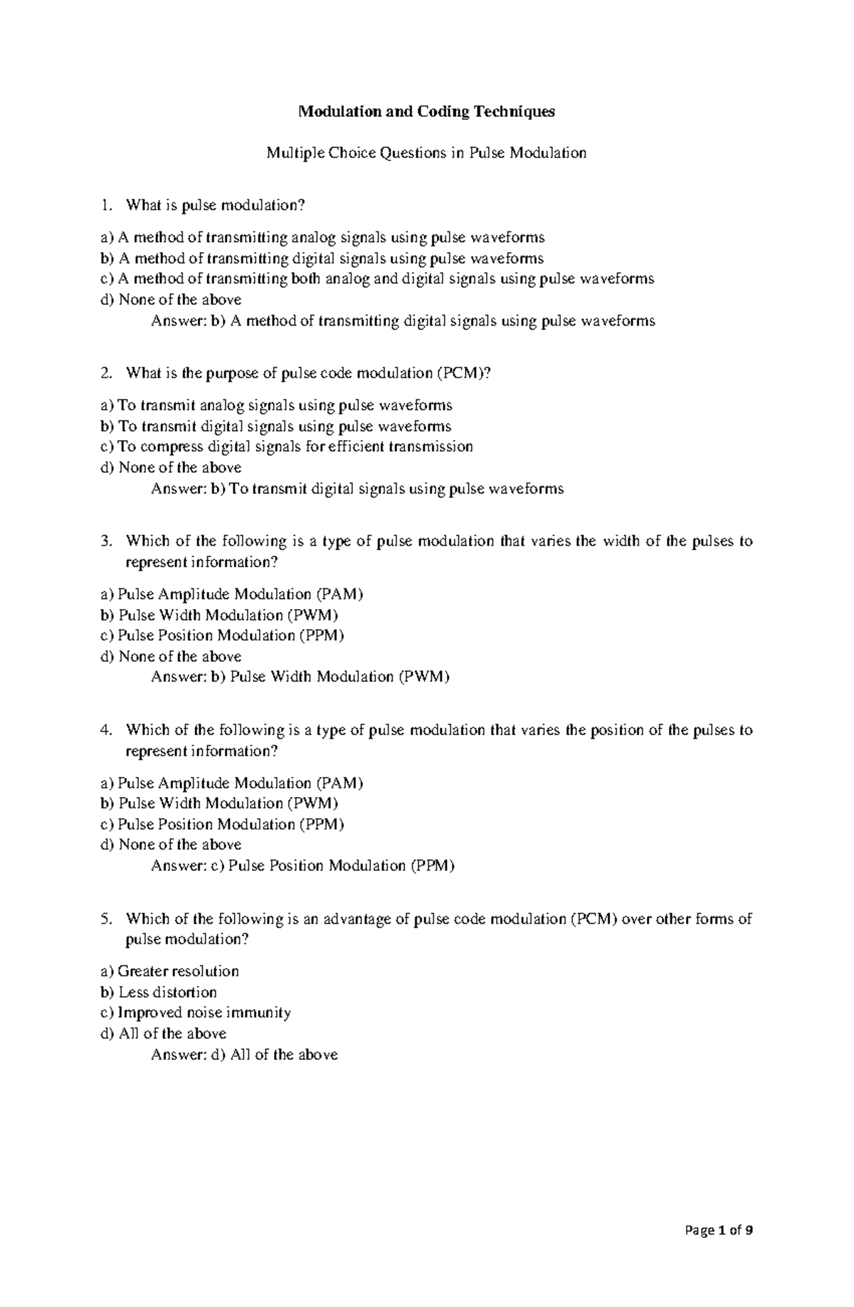 Modulation and Coding Techniques - Modulation and Coding Techniques Multiple Choice Questions in ...