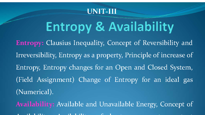 UNIT-III CH-1: Entropy, Reversibility, and Carnot Cycle Analysis - Studocu