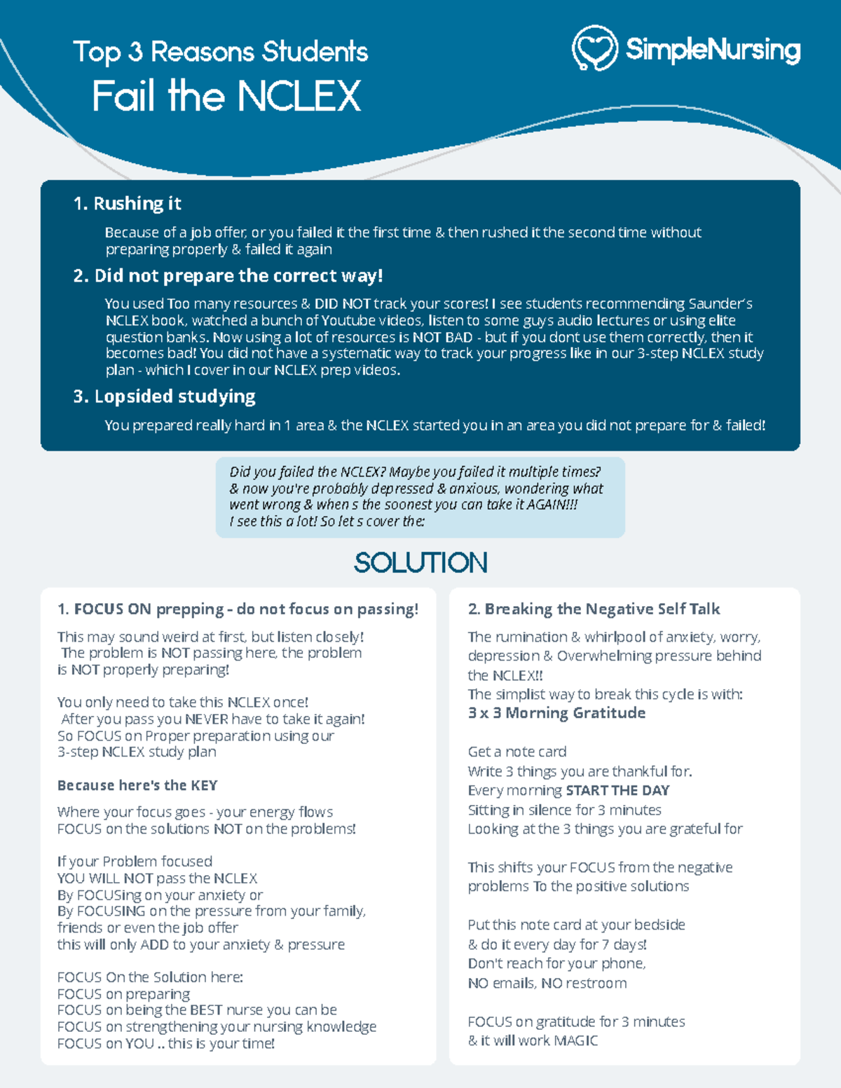 Top reasons for NCLEX failure and how to overcome them - Studocu