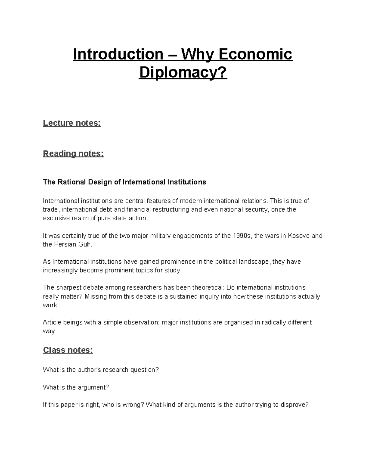 ECO 101: Lecture Notes on the Importance of Economic Diplomacy - Studocu