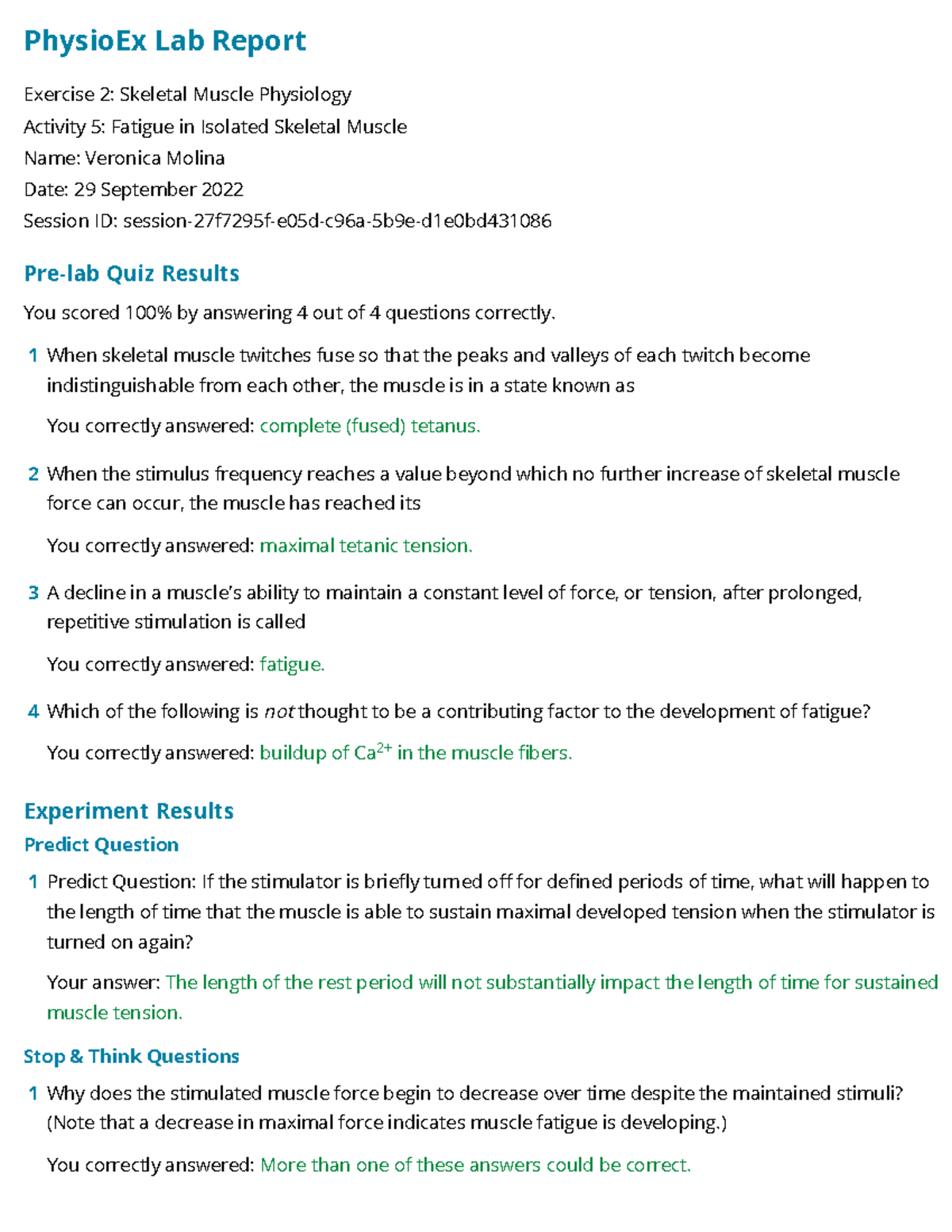 Exercise 3 Activity 5 Fatigue in isolated skeletal muscle - PhysioEx ...