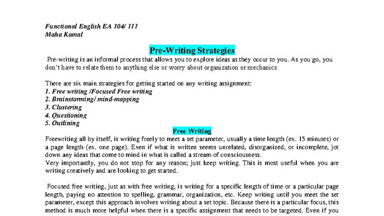 Functional English EA Maha Kamal: Pre-Writing Strategies Explained ...