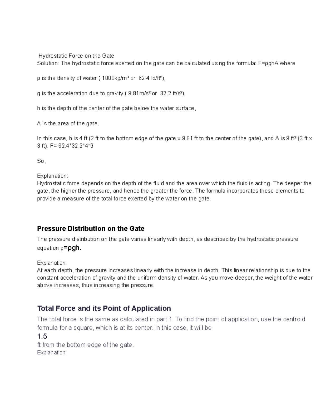 Lab 1 Mech 4700 - Just read the article - Hydrostatic Force on the Gate ...