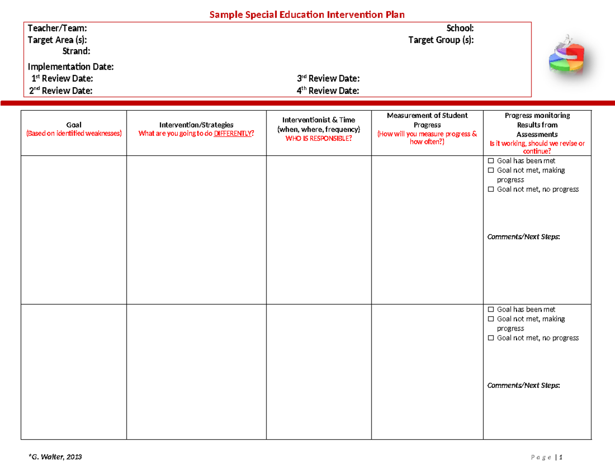 Special Education Intervention Plan - Walter, 2013 P a g e | 1 Teacher ...