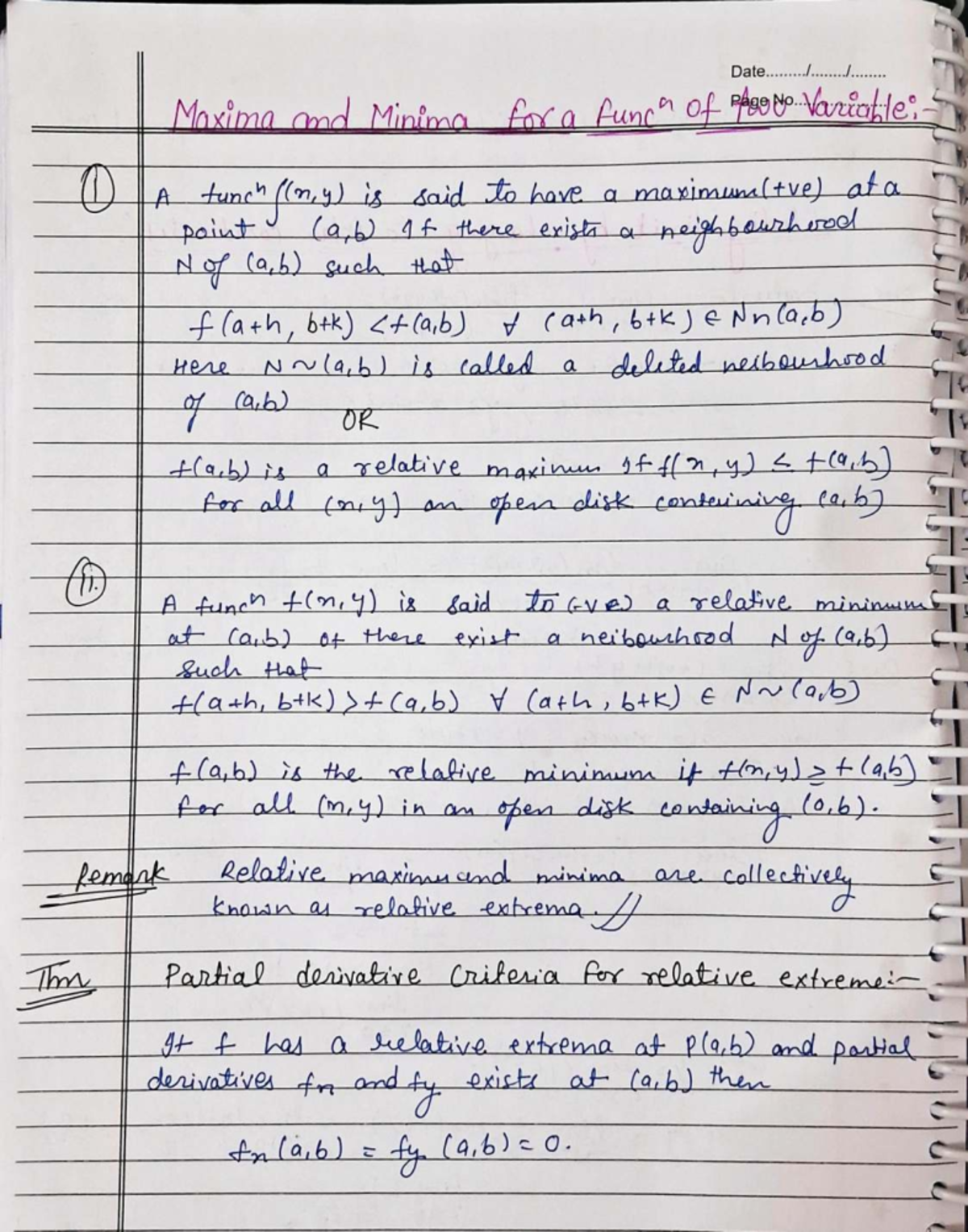 Maxima and Minima Analysis for Functions of Two Variables (MATH 101) - Studocu