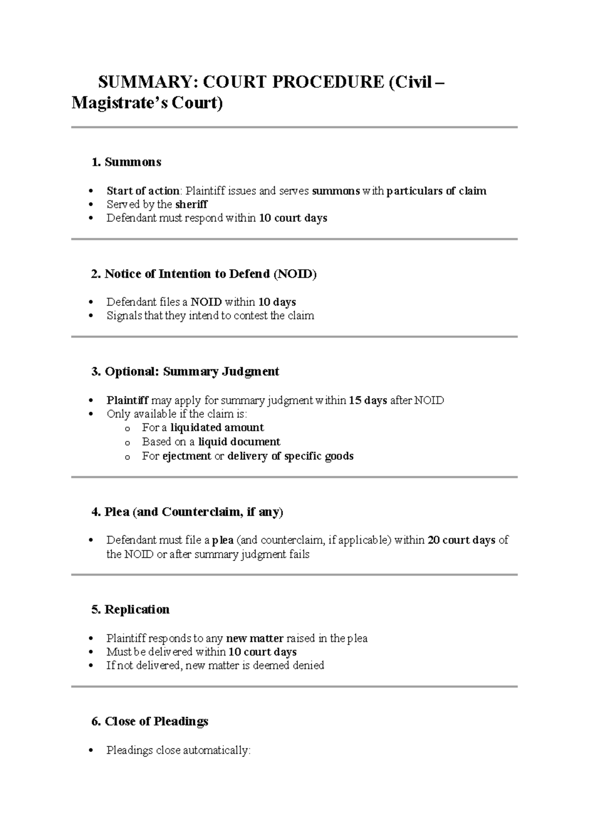 COURT PROCEDURE (Civil Court) 2025 Study Notes and Guidelines - Studocu