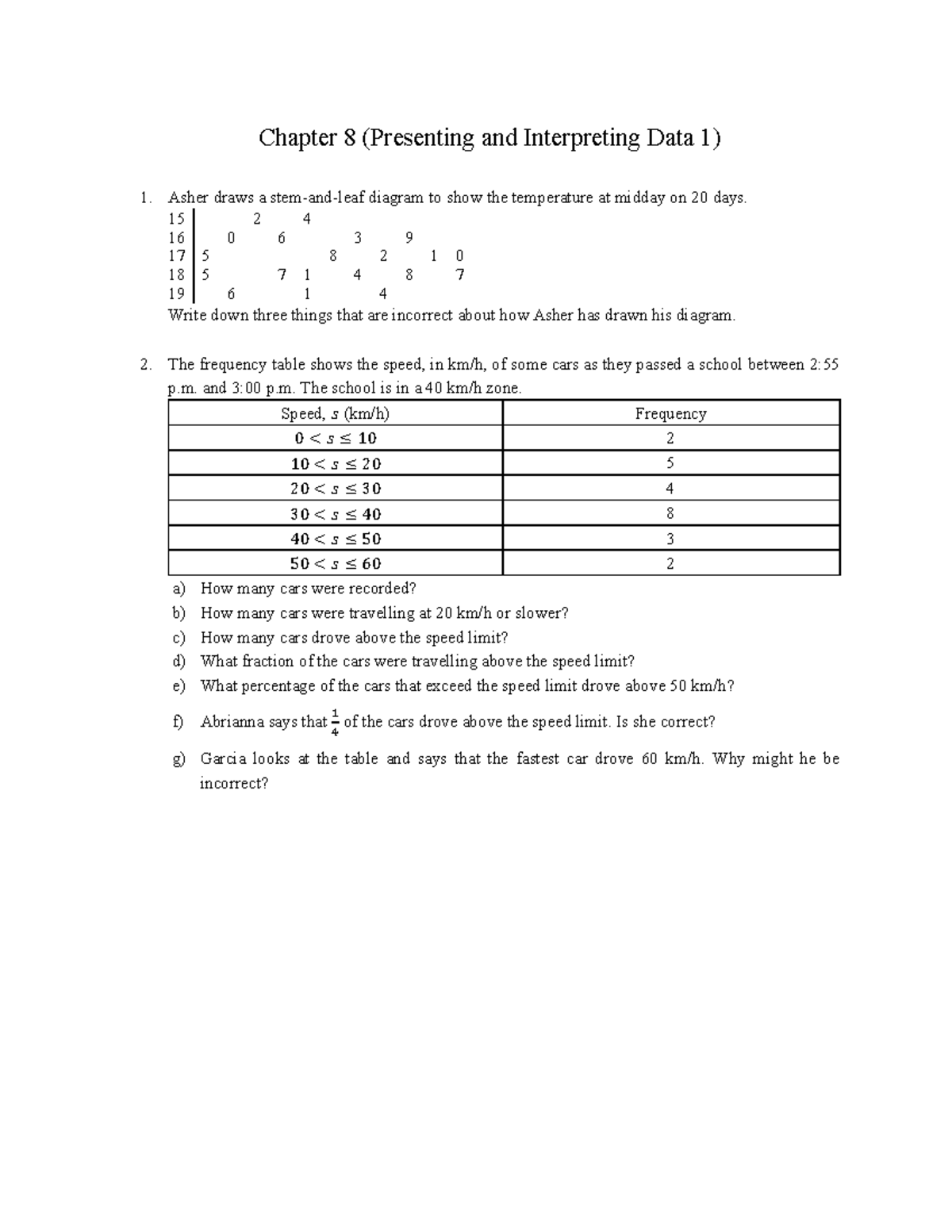Grade 8 Math Review: Chapter 8 - Presenting and Interpreting Data - Studocu