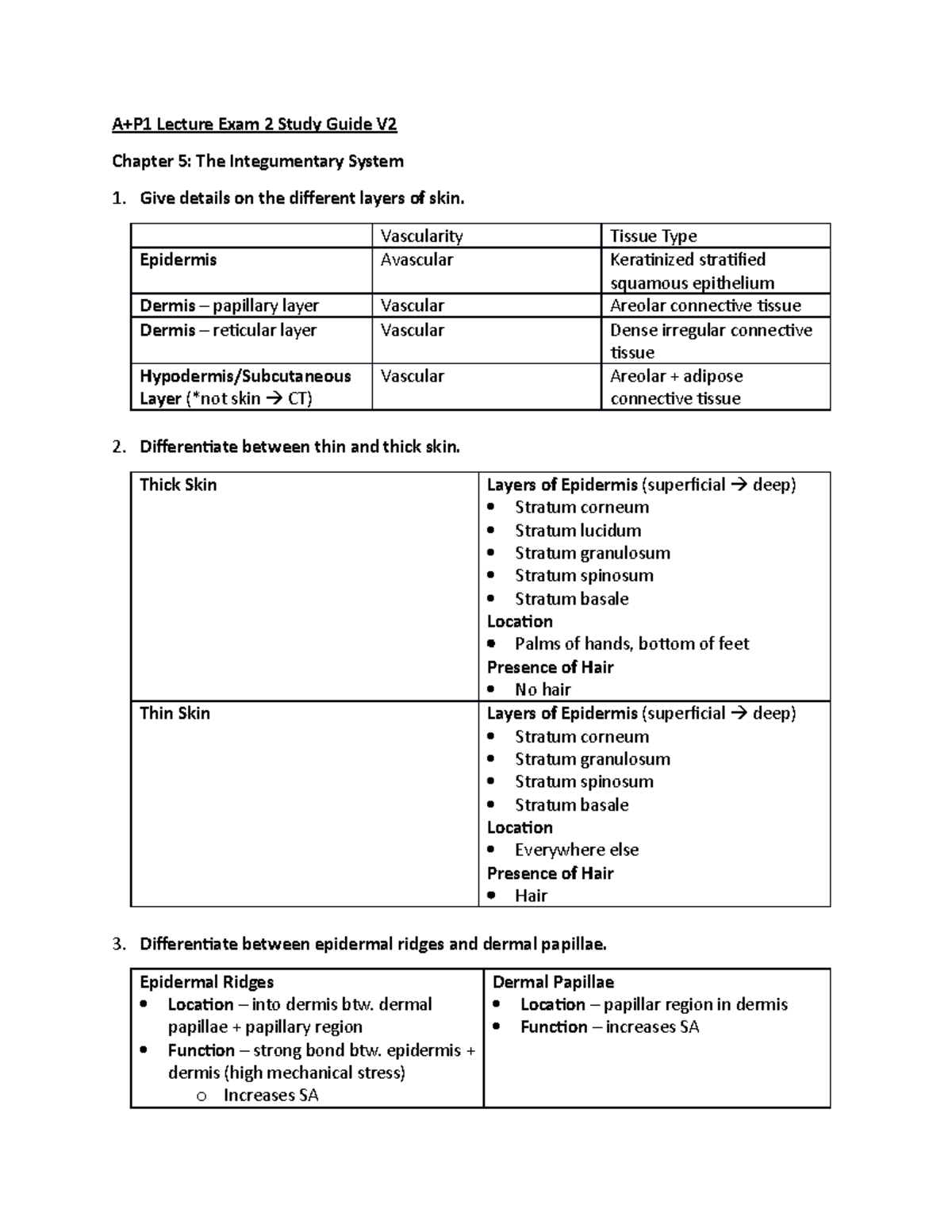 A+P1 Lecture Exam 2 Study Guide: Integumentary & Skeletal Systems - Studocu
