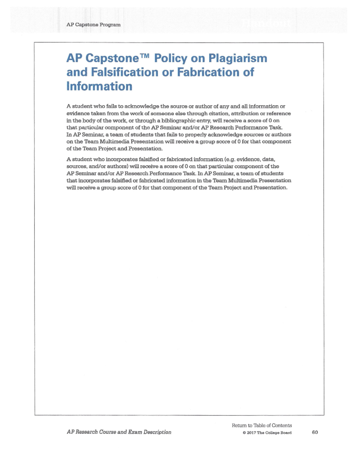 AP Capstone Policy ON Plagiarism - AP Capstone Program AP Capstone ...