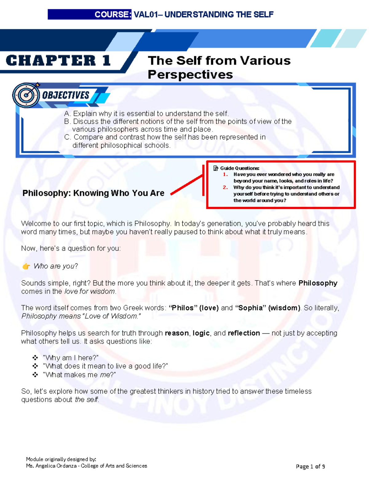 VAL01 - Understanding the Self: Philosophical Perspectives on Identity ...