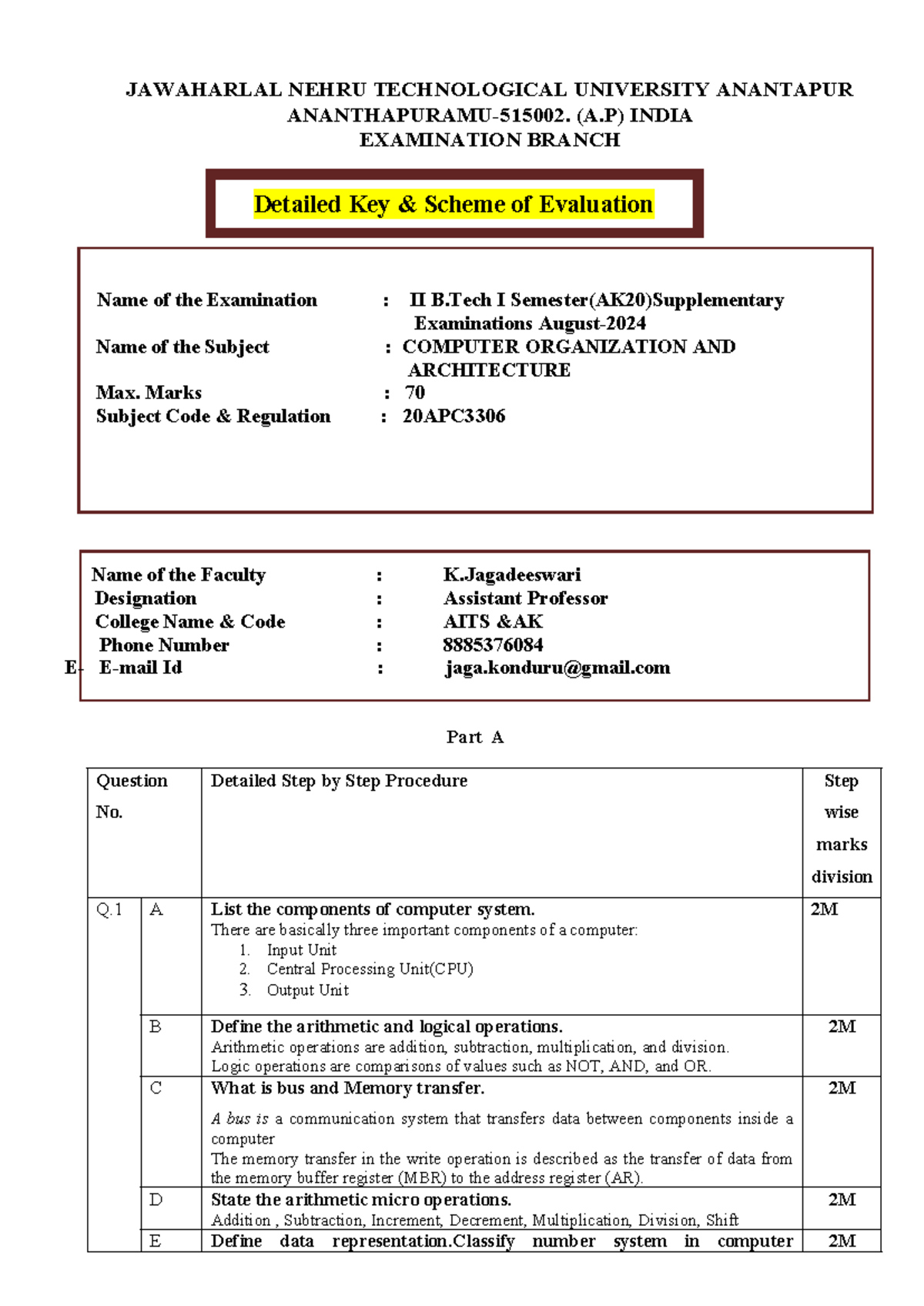 Detailed Key Scheme of Evaluation for II B.Tech I Sem (AK20) - Computer ...