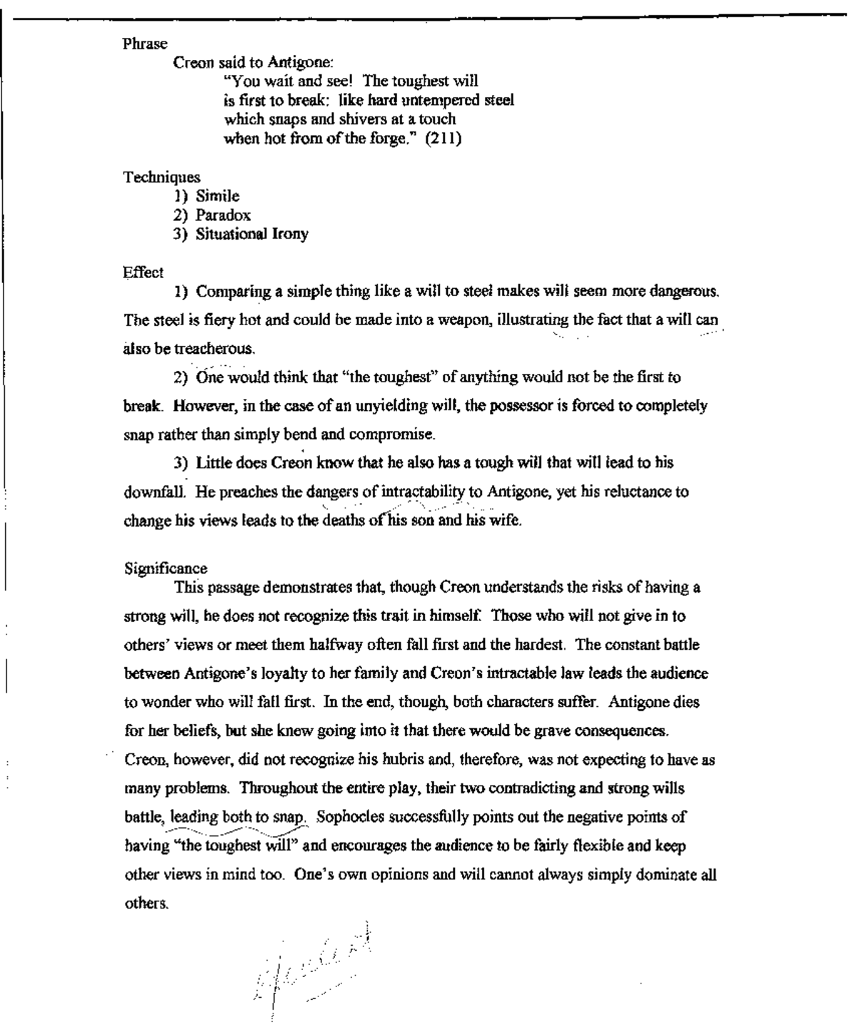 Passage analysis samples antigone 0001 - Literature - Studocu