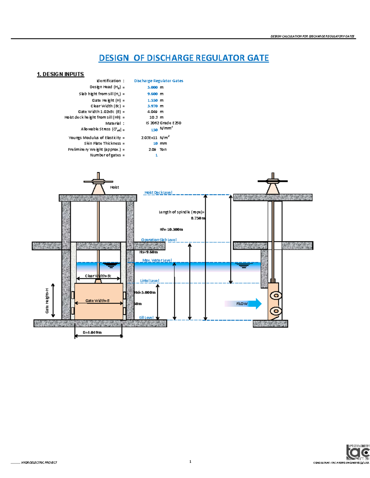 Design Calculation for Discharge Regulator Gates - Hydro Project - Studocu