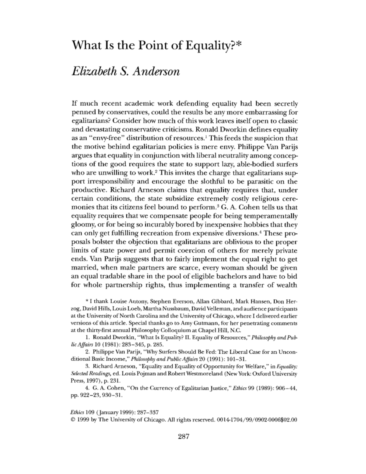 What Is the Point of Equality? - Analysis of Democratic vs. Luck ...