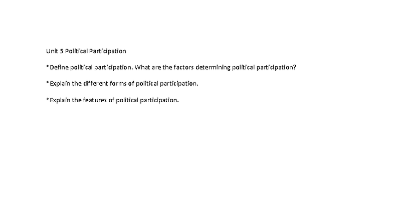 C2 Unit 5 Political Participation: Factors and Forms Explained - Studocu