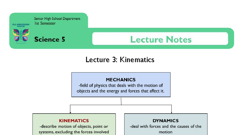 SCI 5 Lecture Notes 3: Understanding Kinematics and Motion - Studocu