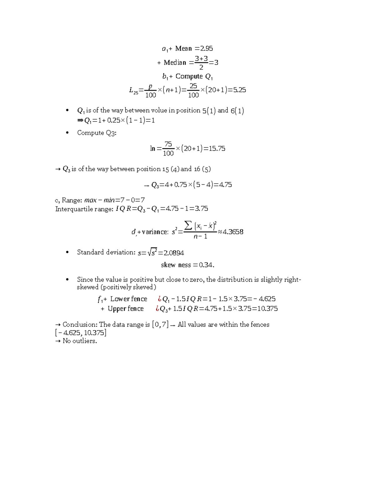 Statistical Analysis: Mean, Median, Q1, Q3, and Variance Insights - Studocu