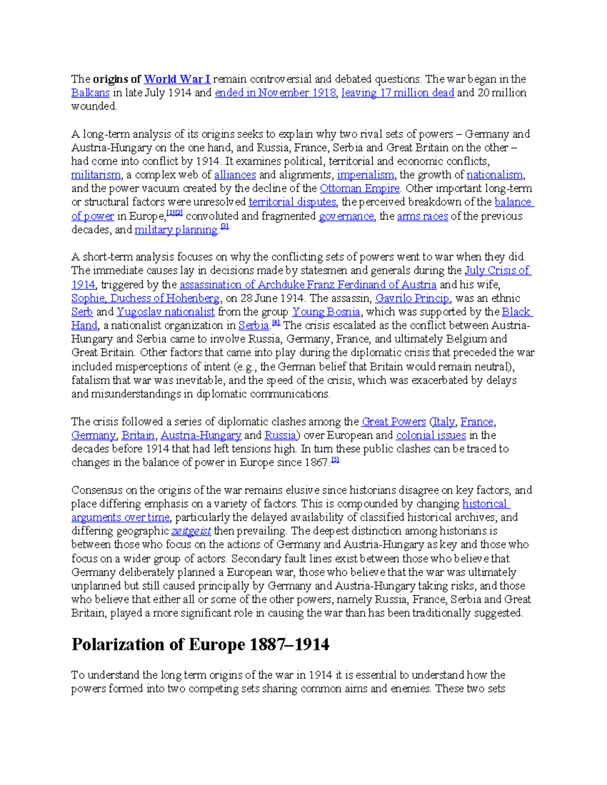 Causes of World War I - Lecture Notes (HIST 101) - Studocu