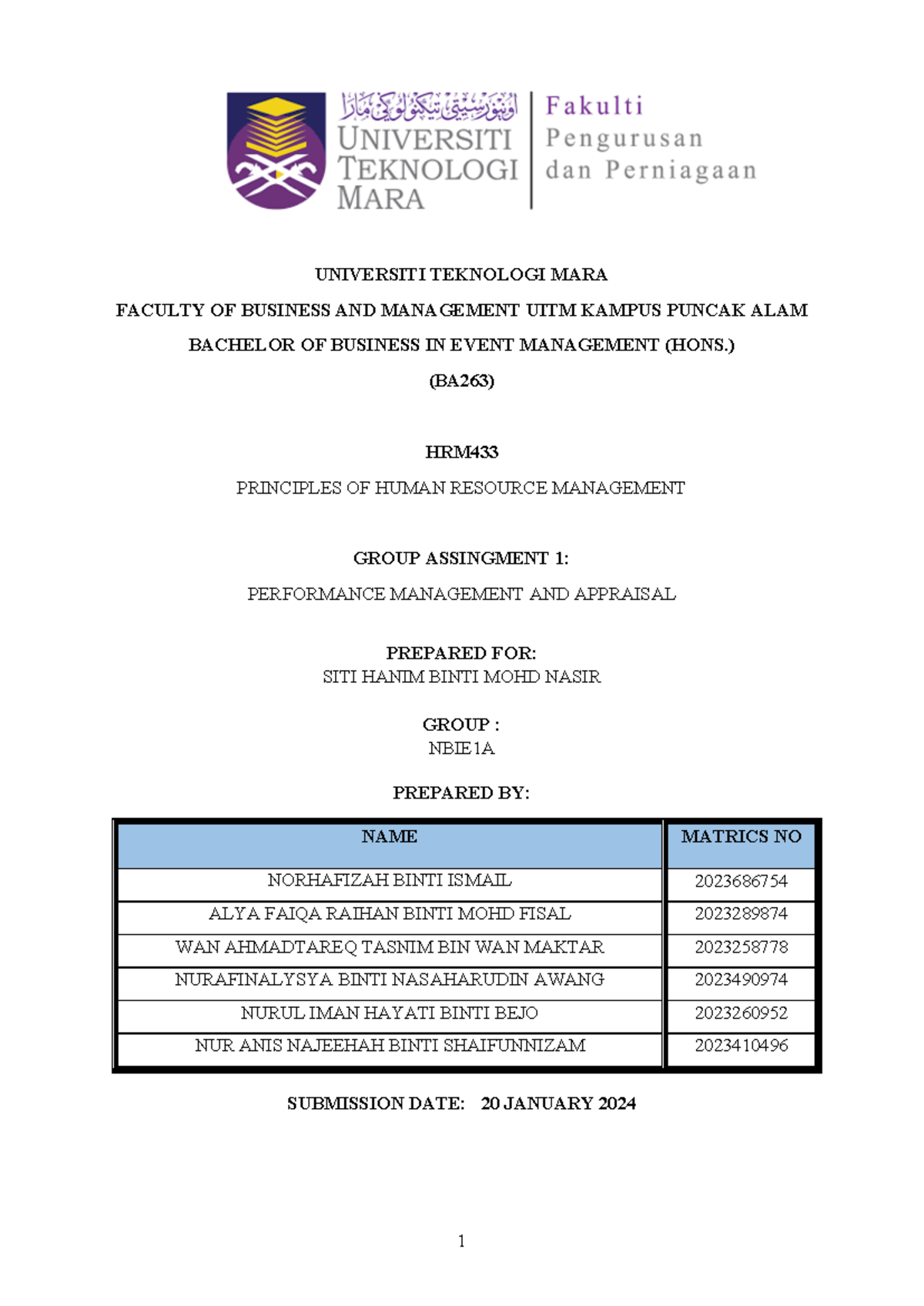 HRM 433 - Group Assignment on Performance Management & Appraisal - Studocu