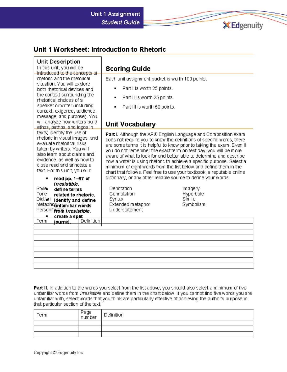 Unit 1 Assignment Guide - AP® English Language & Comp - Studocu