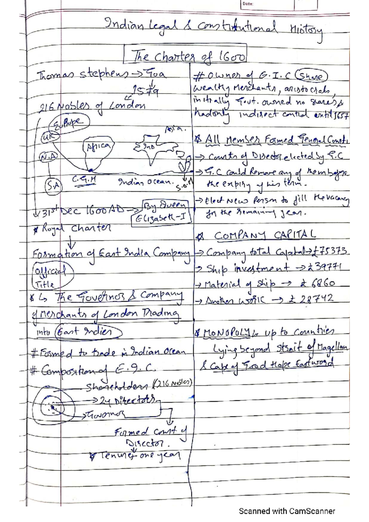 Charter of 1600 & Formation of East India Company - Legal History - Studocu