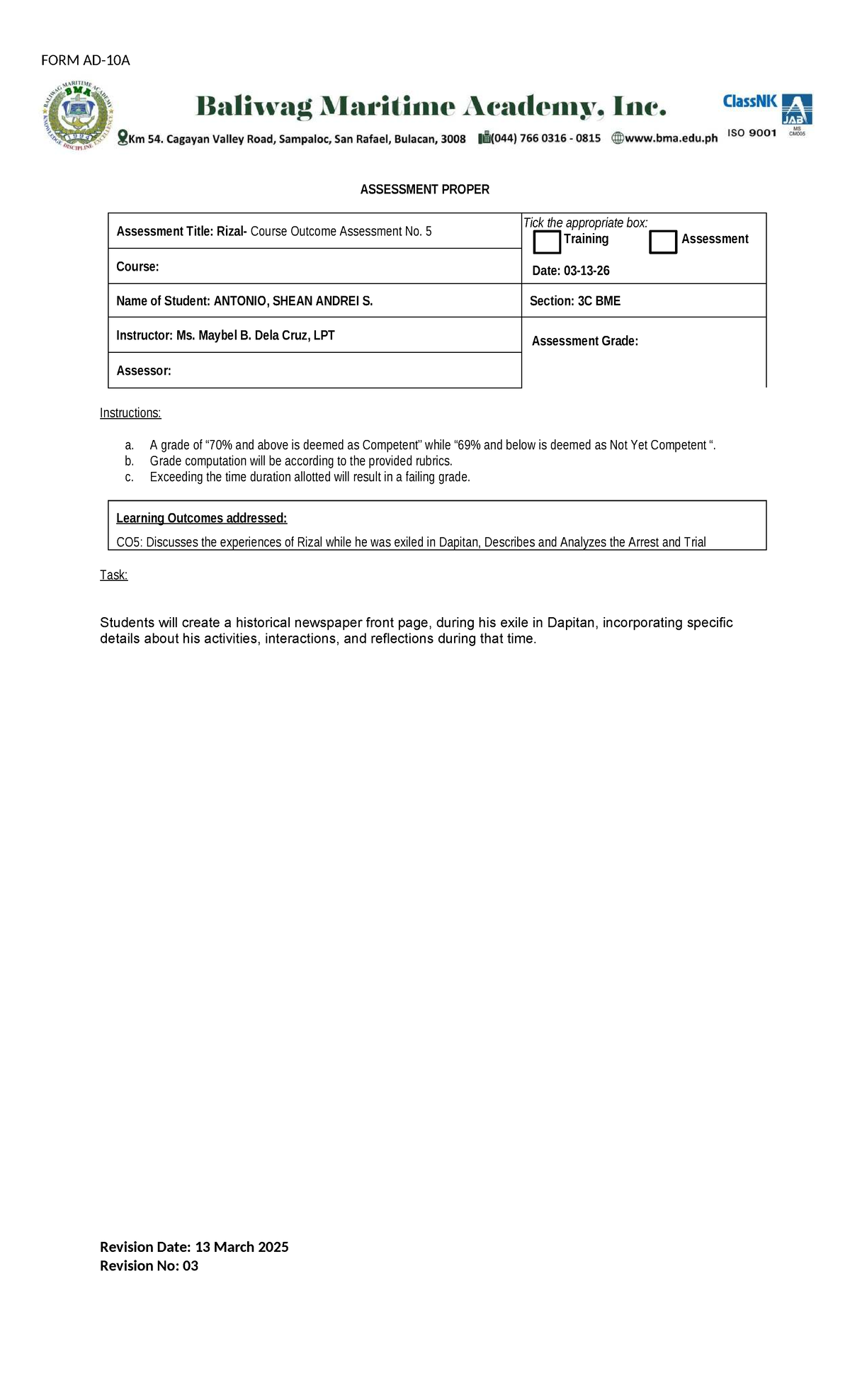 AD 10 COA 5: Historical Newspaper Front Page Assignment - Studocu