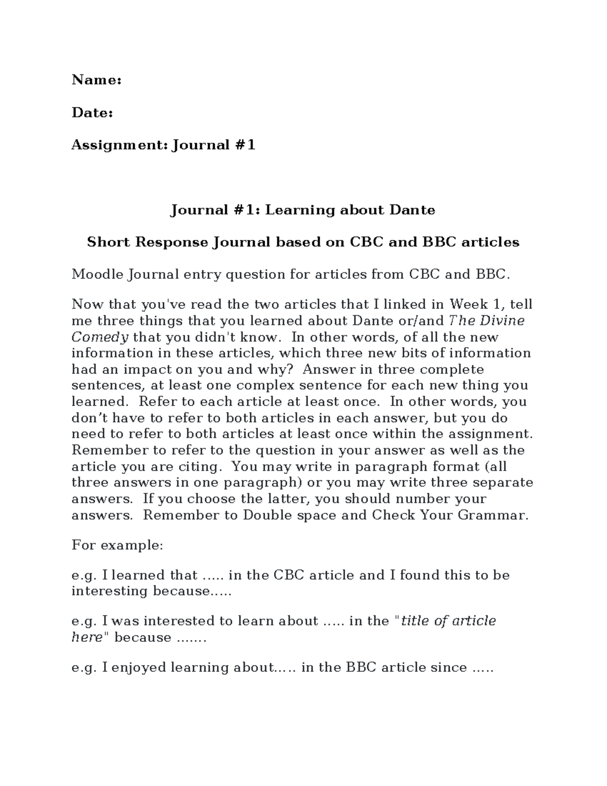 ENG 101: Journal #1 Response to CBC & BBC on Dante's Divine Comedy ...